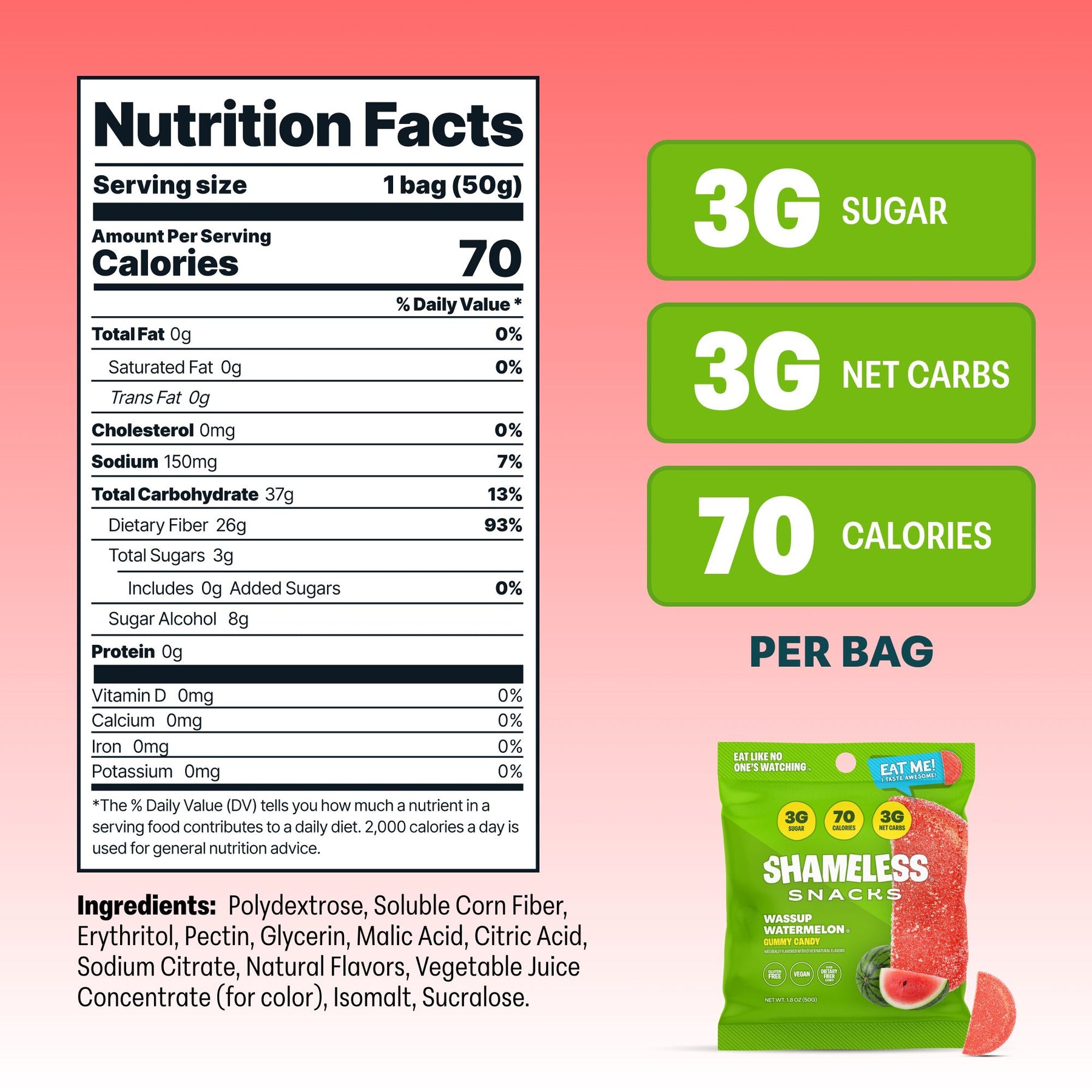 Shameless Snacks Wassup Watermelon Gummies